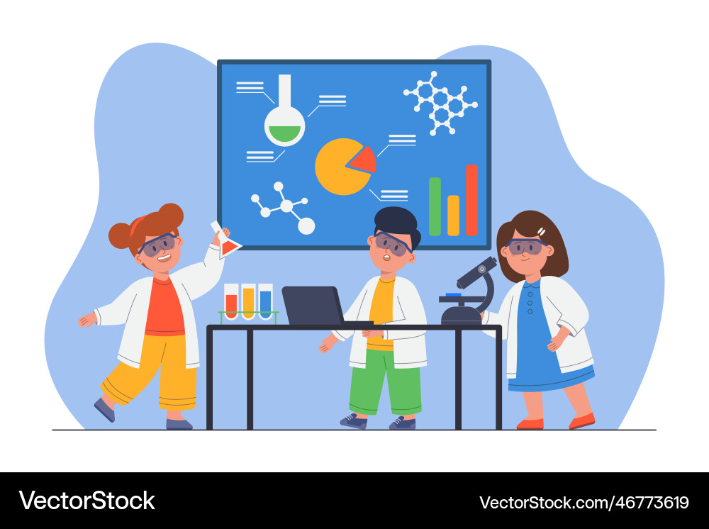 Excited children in laboratory flat Royalty Free Vector