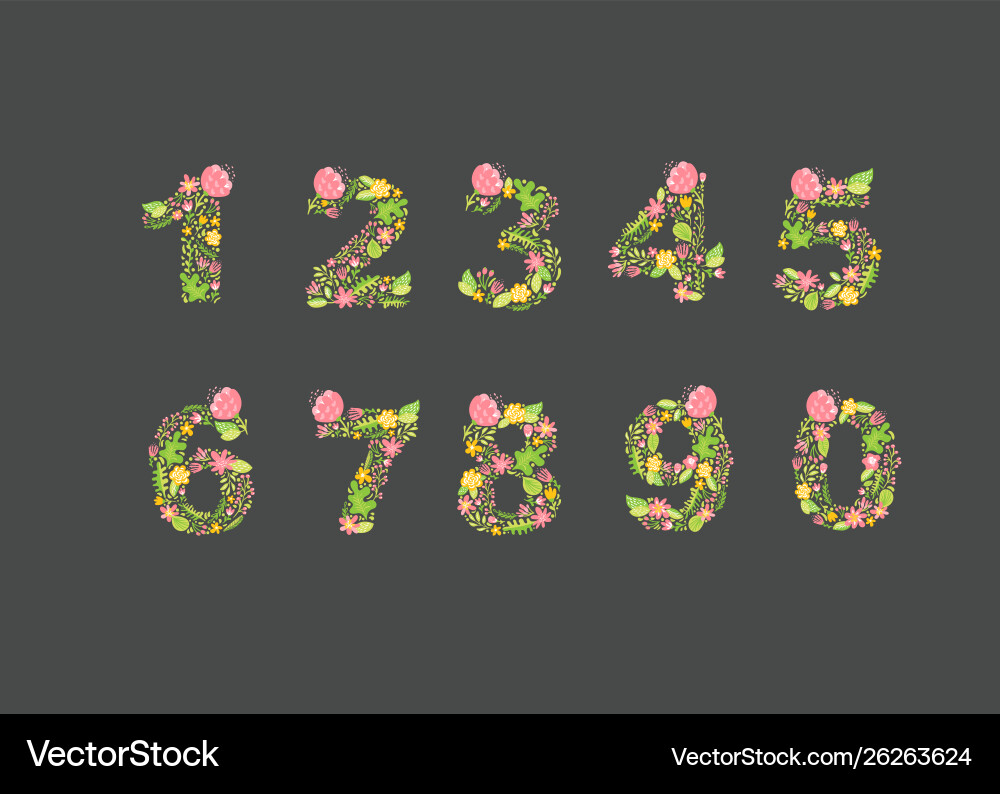 Hand drawn floral numbers monograms or logo Vector Image