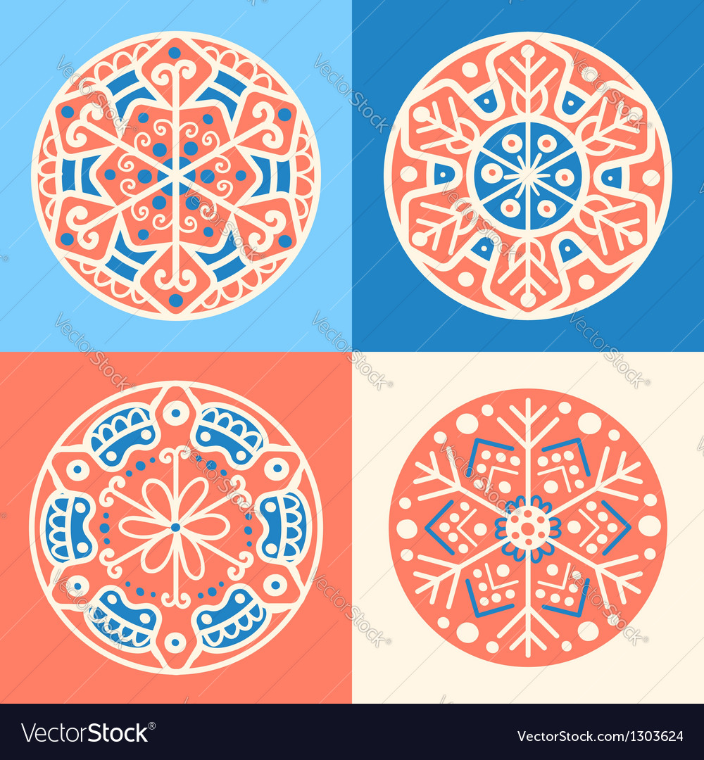 Set four decorative round patterned elements Vector Image