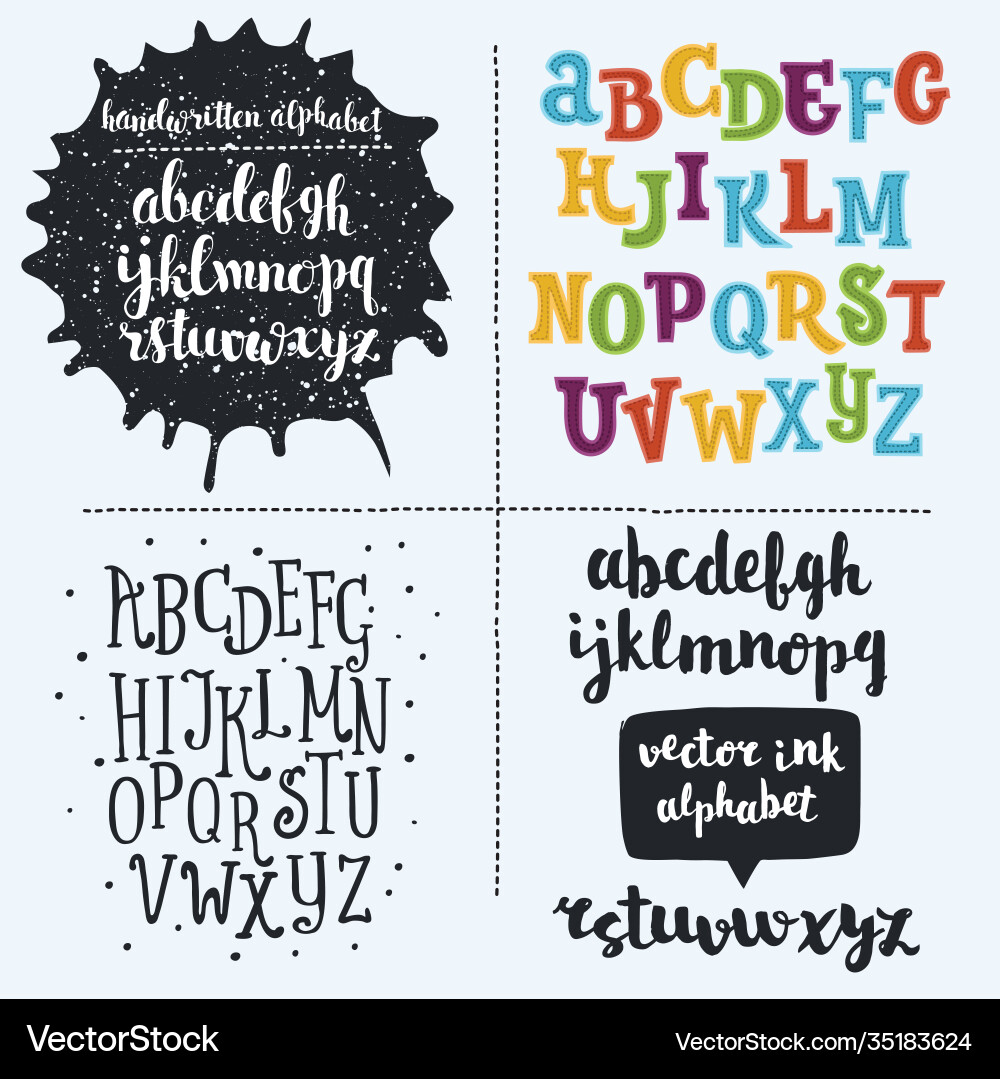 Set four hand-drawn and hand written fonts Vector Image