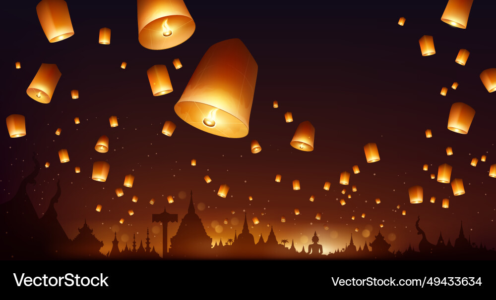 Floating lantern yi peng festival Royalty Free Vector Image