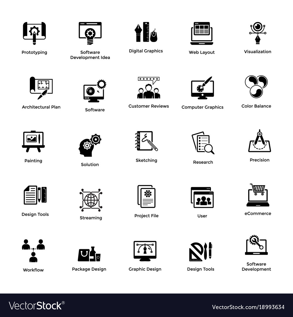 Web and graphic designing glyph icons set 1 Vector Image