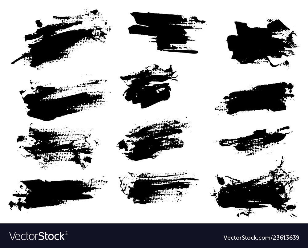 Black ink grunge brush set strokes on white Vector Image