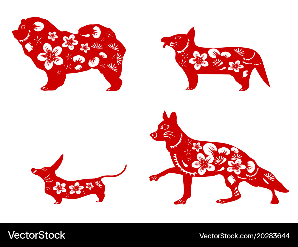 Chinese red dogs paper cut Royalty Free Vector Image