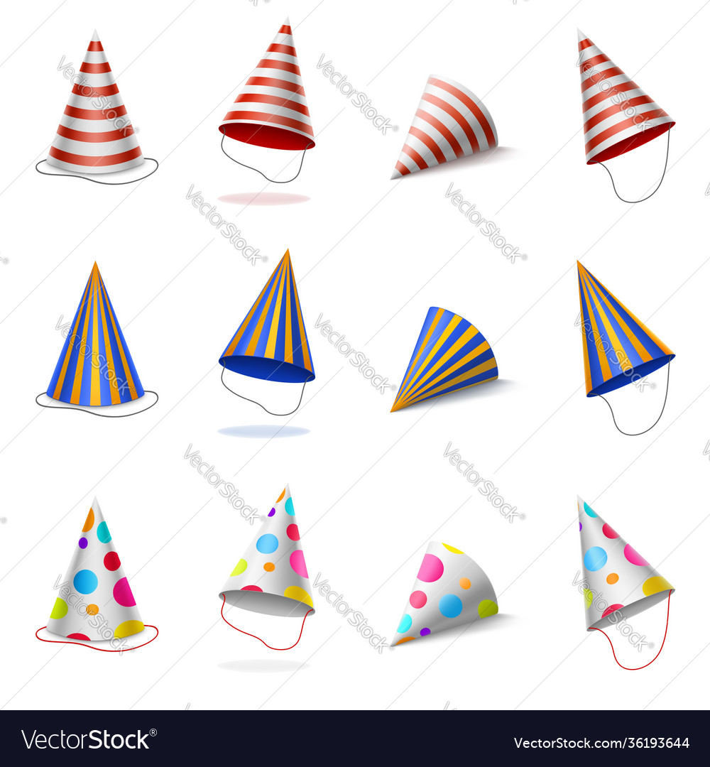 Party hats birthday caps with stripes polka dots Vector Image