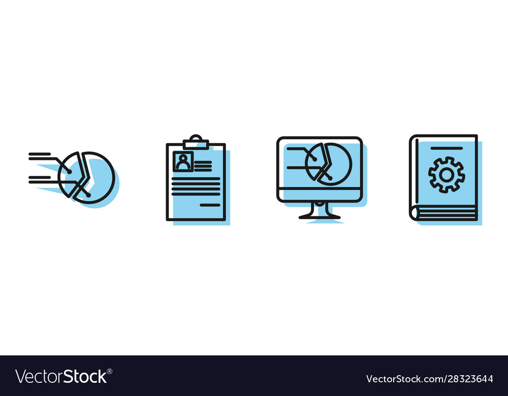 Set line computer monitor with graph chart pie Vector Image
