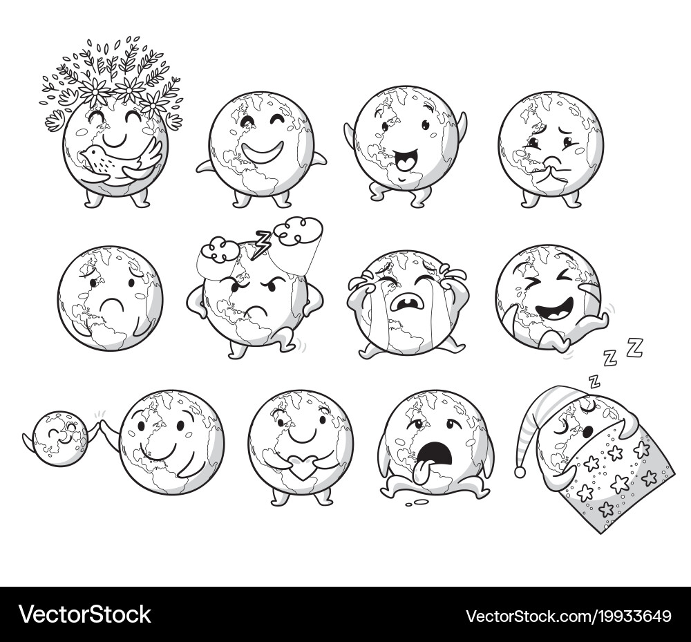 Earth planet globe with emotions cute set Vector Image