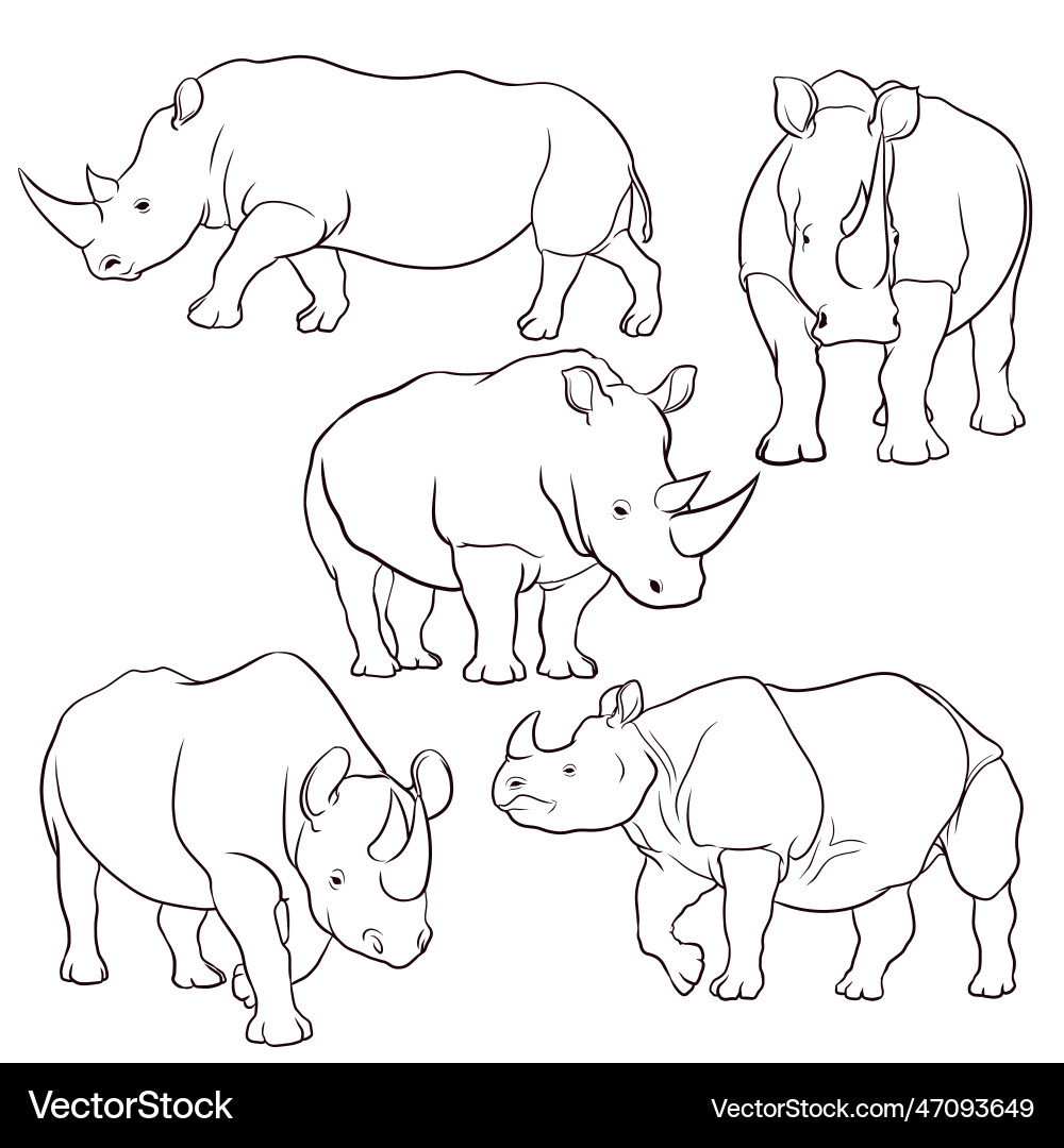 Set of hand drawn rhino Royalty Free Vector Image