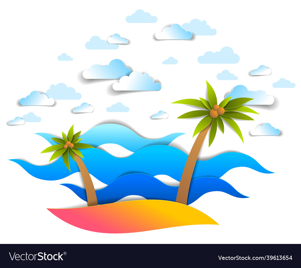 Beach with palms sea waves perfect seascape Vector Image