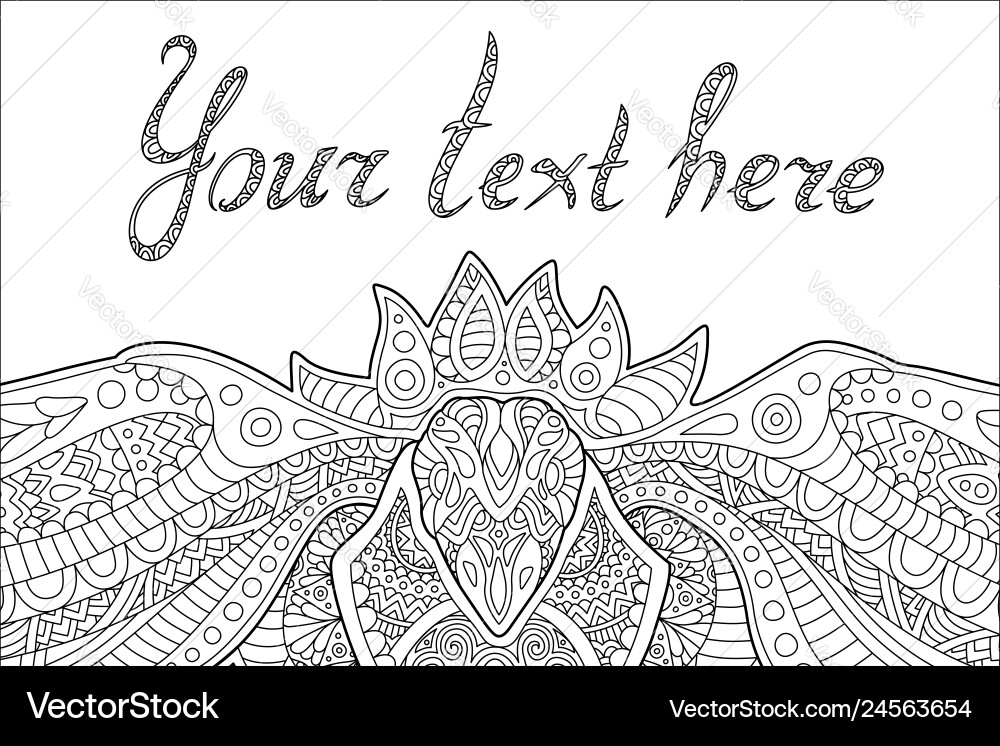 Coloring book page with stylized bird and text Vector Image