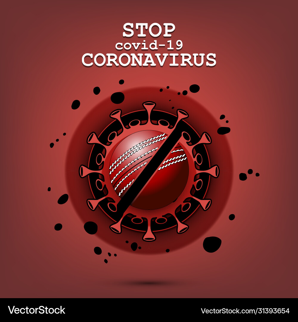 Coronavirus sign with cricket ball Royalty Free Vector Image