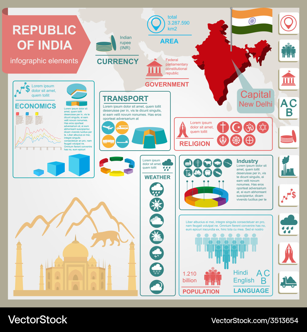 Republic india infographics statistical data Vector Image