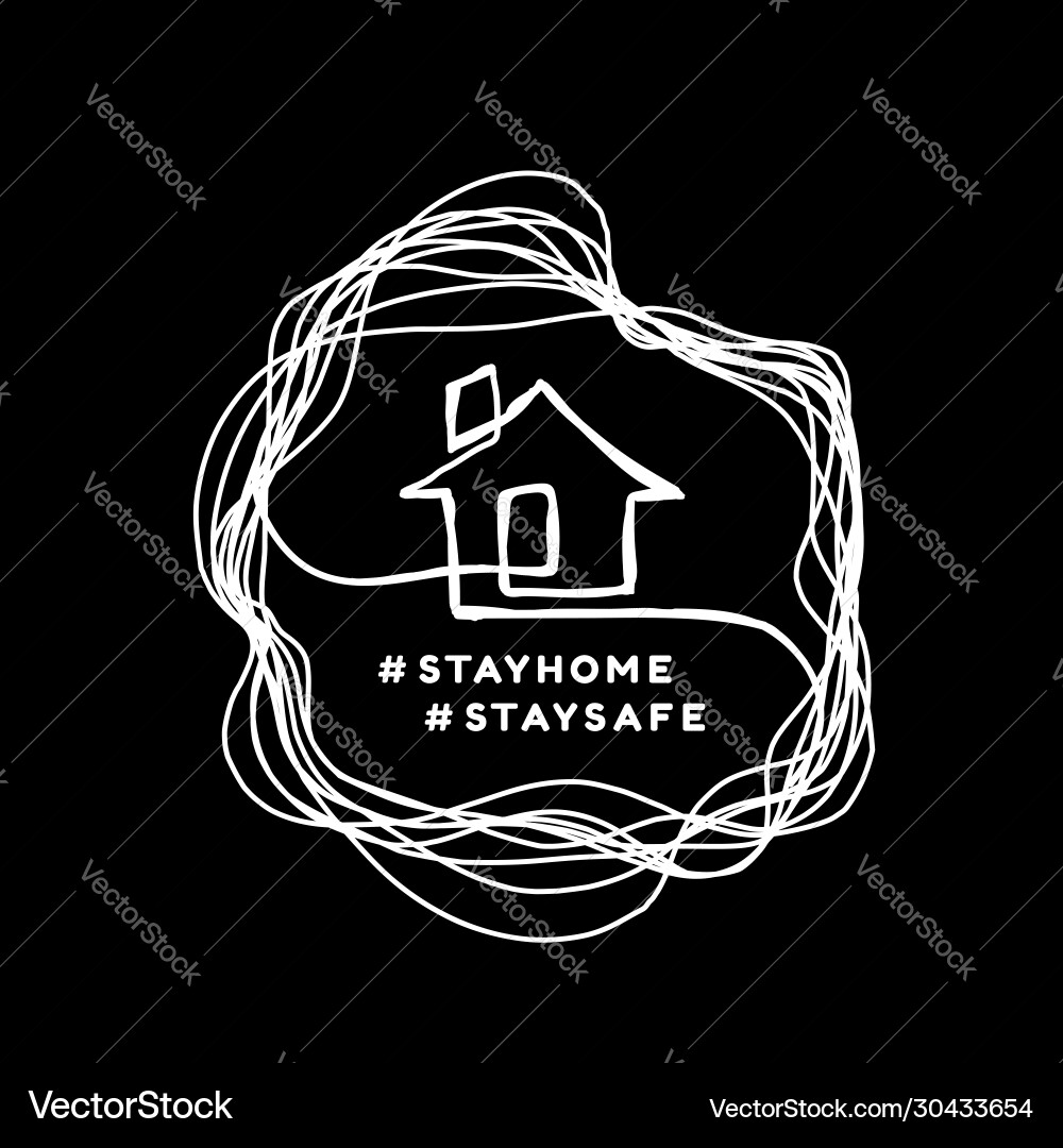Stay at home a house drawn in closed linear Vector Image