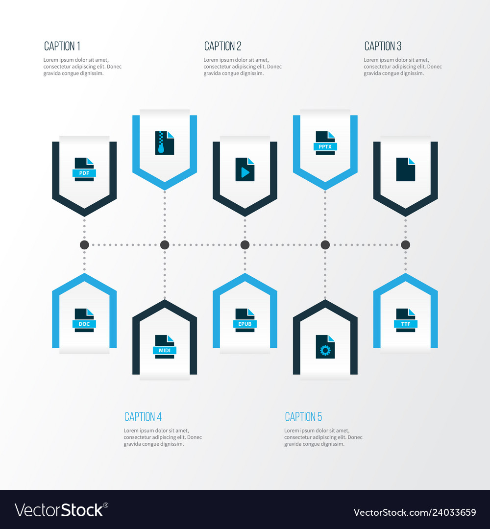 File icons colored set with pptx text Royalty Free Vector