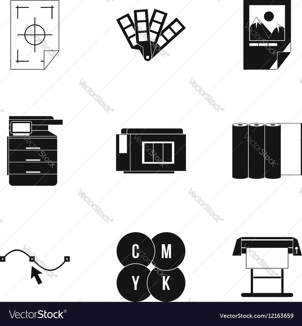 Print icons set simple style Royalty Free Vector Image