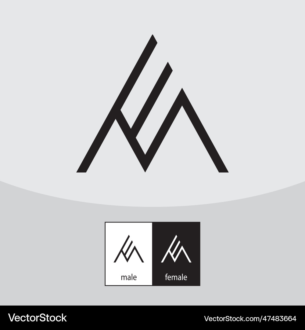 E and m letter logo black color Royalty Free Vector Image