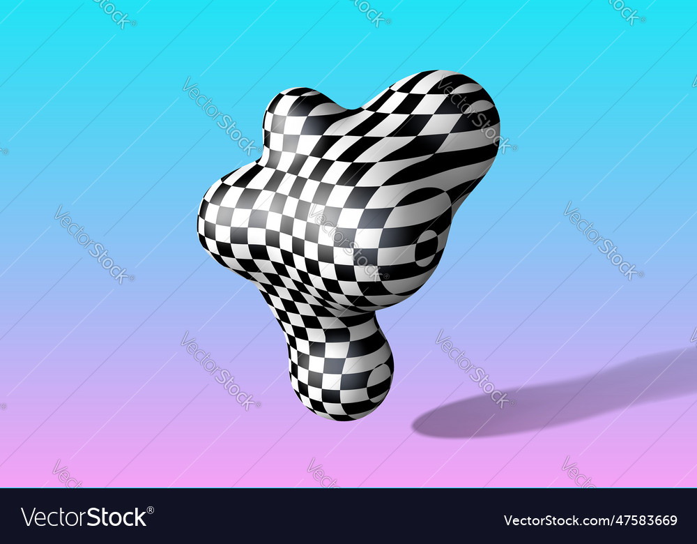 Abstract 3d fluid metaball shape with checkered Vector Image