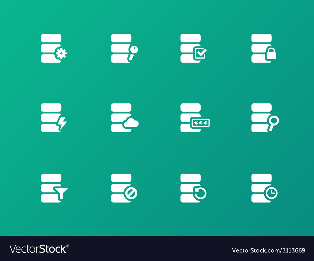 Database icons on green background Royalty Free Vector Image