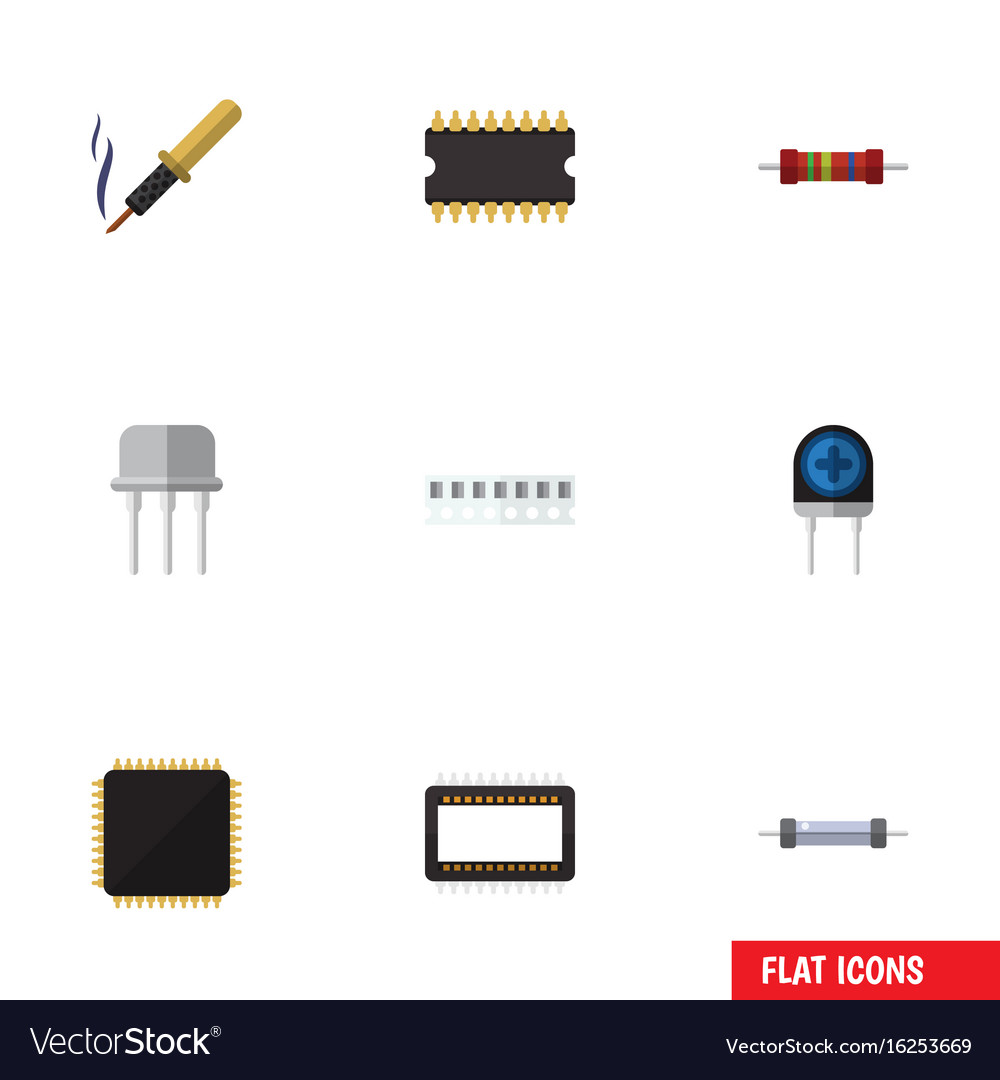Flat icon electronics set of microprocessor Vector Image