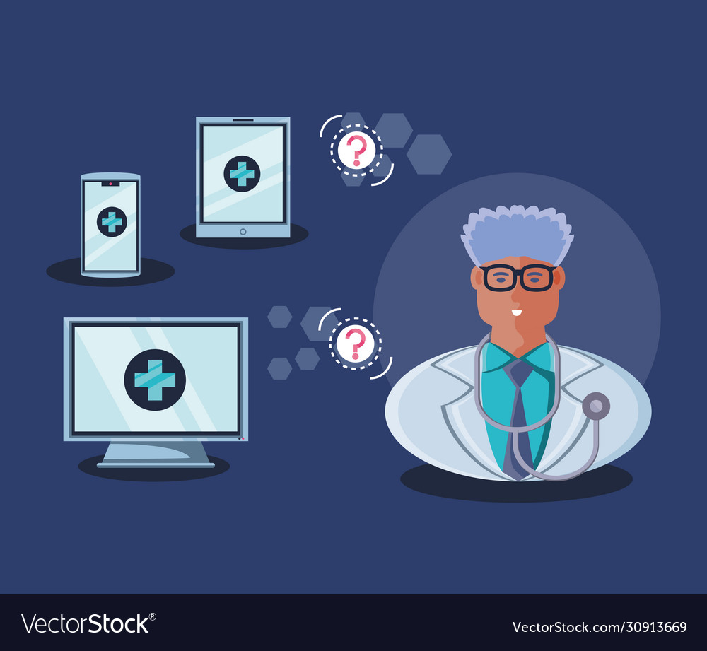 Poster with online healthcare and technology Vector Image
