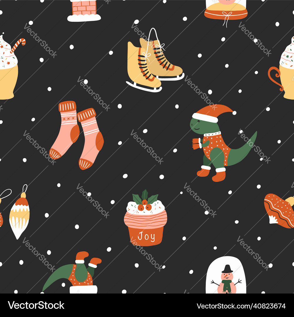 Christmas seamless pattern with funny elements Vector Image
