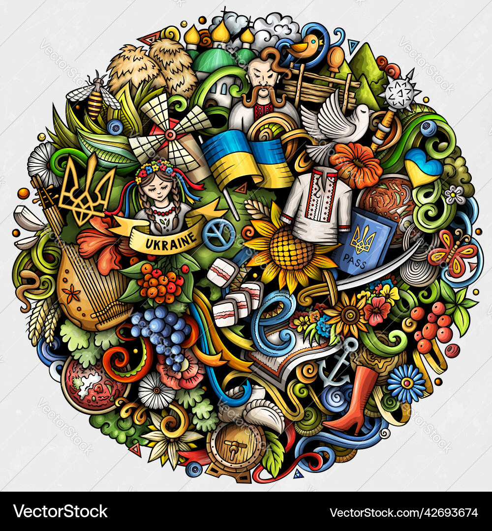 Ukraine cartoon doodles Royalty Free Vector Image