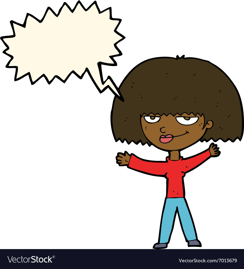 Cartoon smug woman with speech bubble Royalty Free Vector