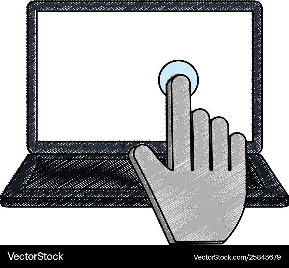 Cursor touching laptop screen scribble Royalty Free Vector