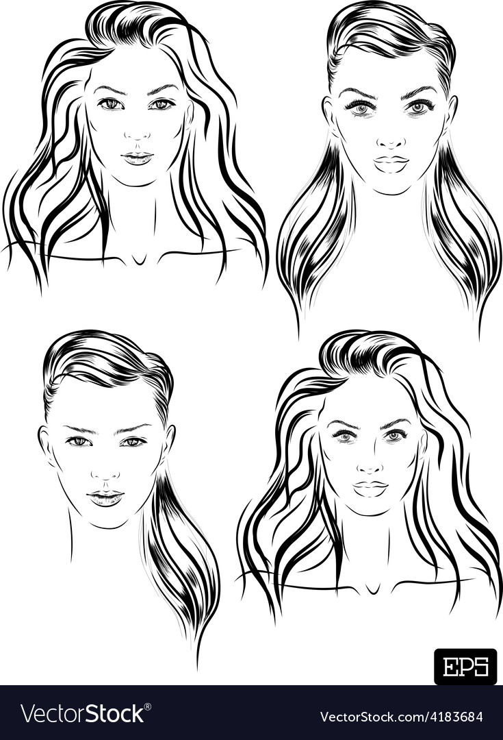 Beautiful Woman Face Set Hand Drawn Royalty Free Vector