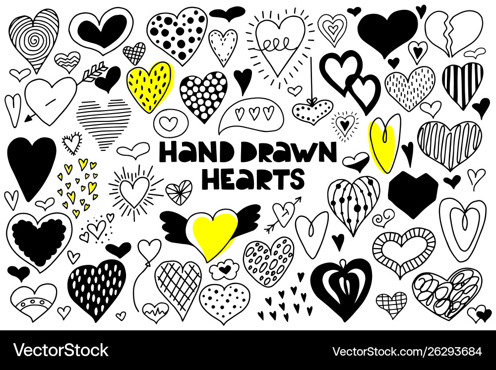 Big set hand drawn hearts Royalty Free Vector Image