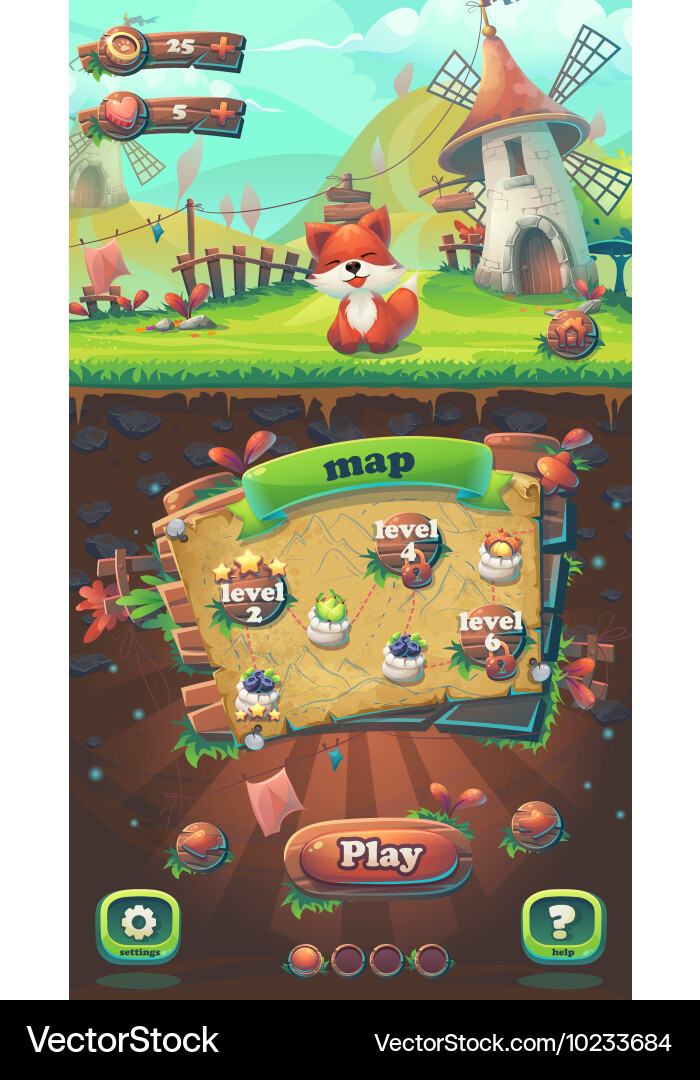 Feed the fox gui match 3 map window Royalty Free Vector