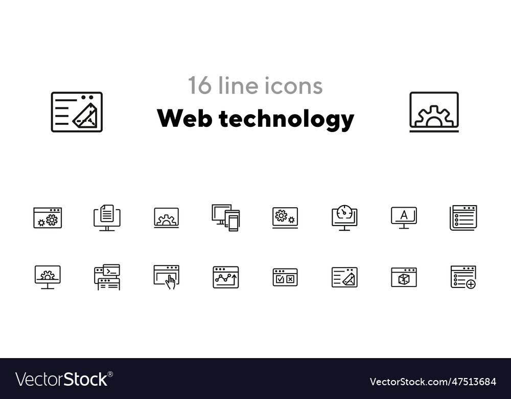 Web technology line icon set Royalty Free Vector Image