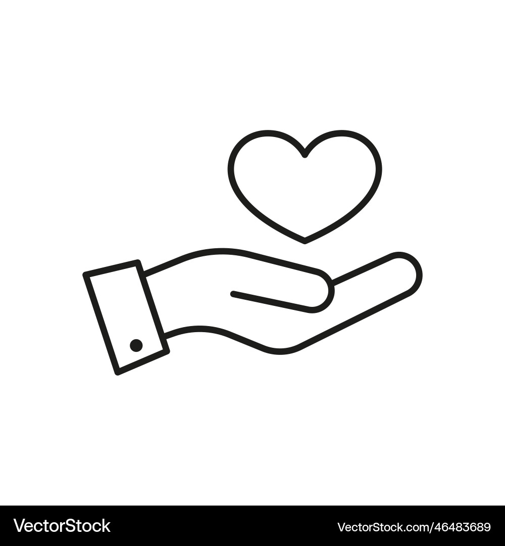 Heart over hand icon high quality black Royalty Free Vector