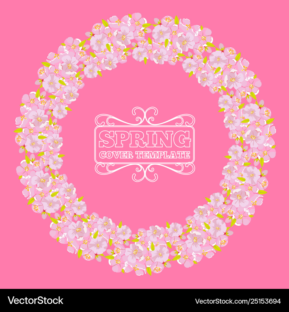 Cherry blossom wreath frame for invitation Vector Image