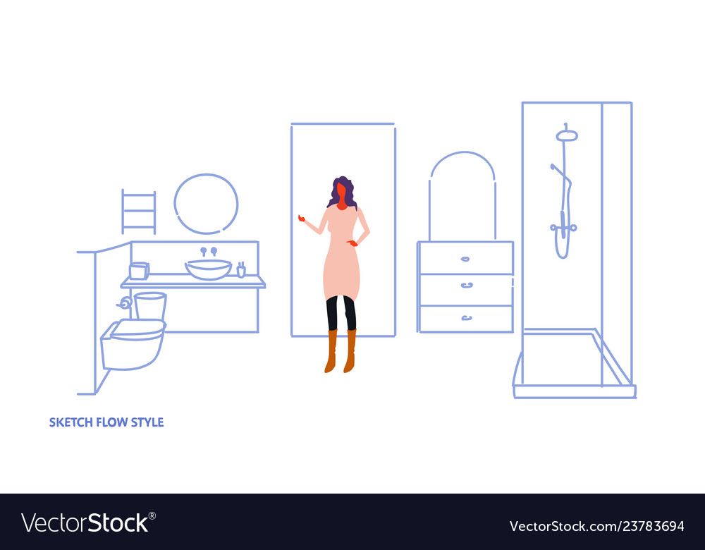 Woman standing modern bathroom interior female Vector Image
