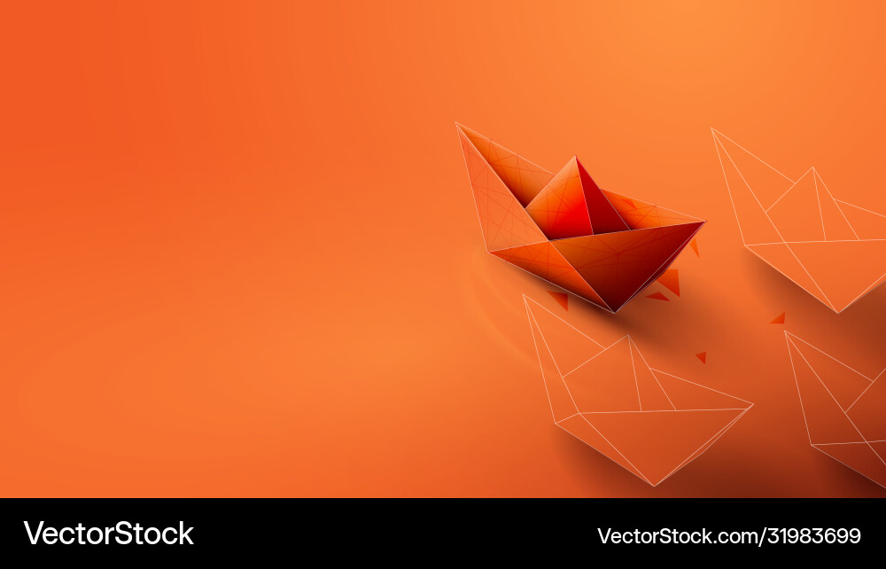 Leadership concept with orange paper ship leading Vector Image
