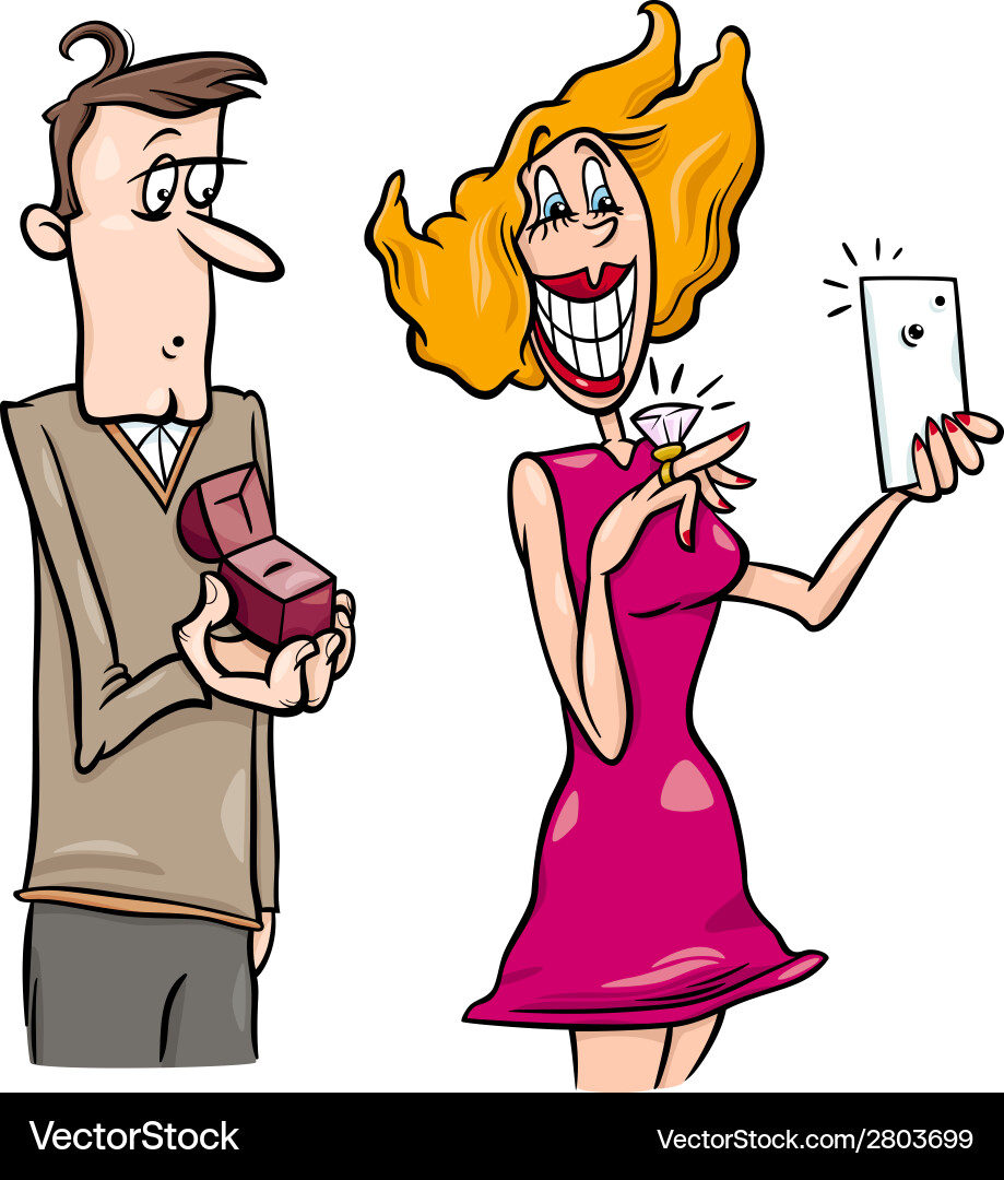 Woman doing proposal selfie cartoon Royalty Free Vector