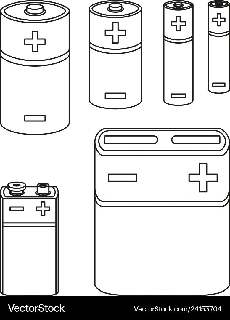 Line art black and white battery collection Vector Image