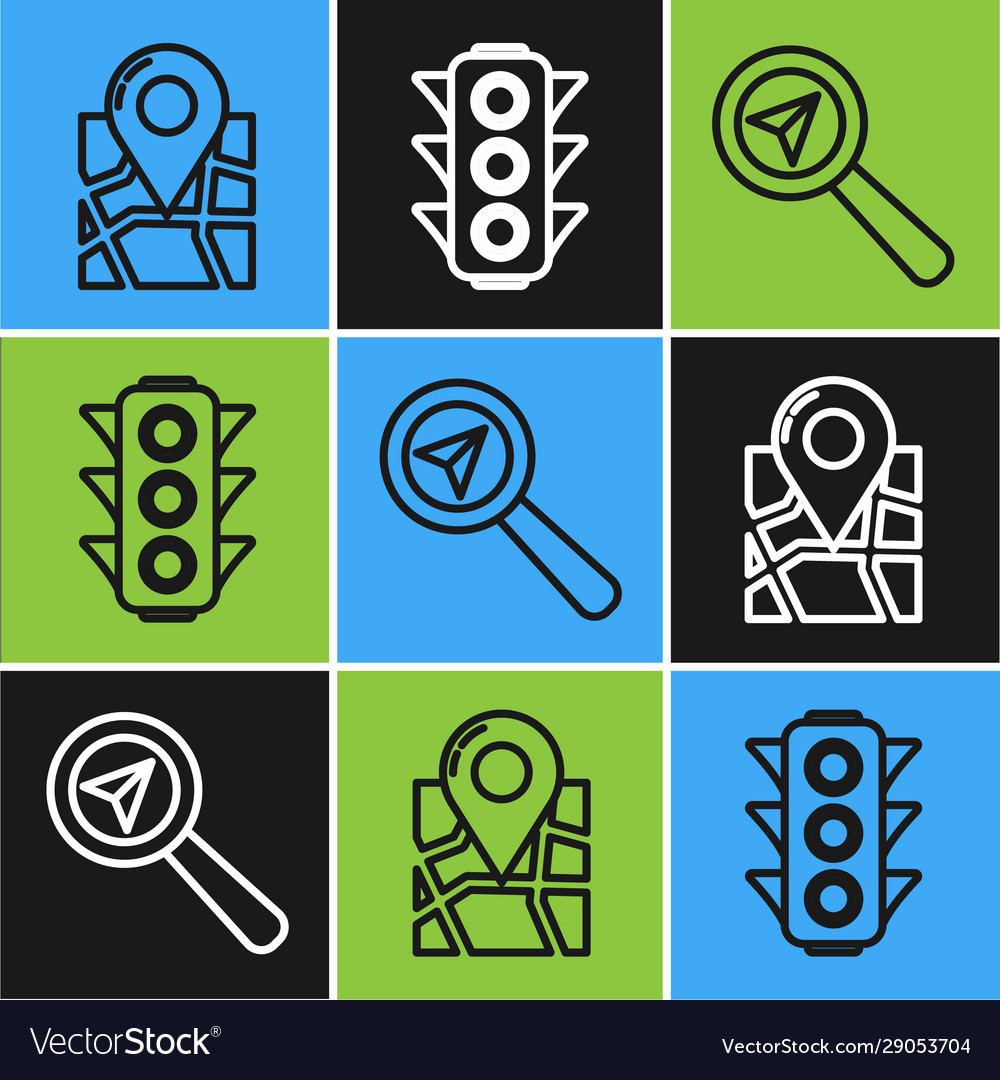 Set line folded map with location marker search Vector Image