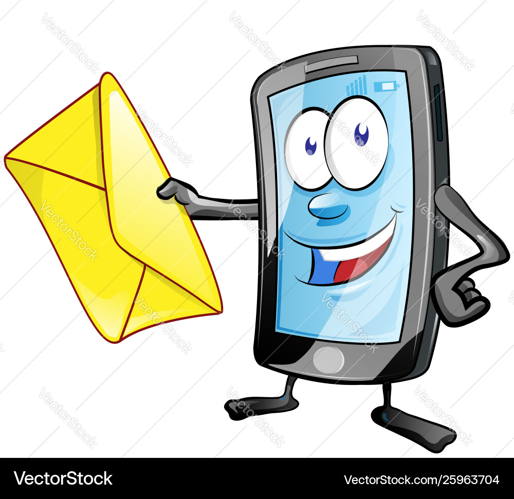 Smartphone cartoon character with envelope clip Vector Image