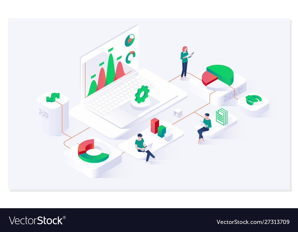 Data analysis and statistics concept isometric web