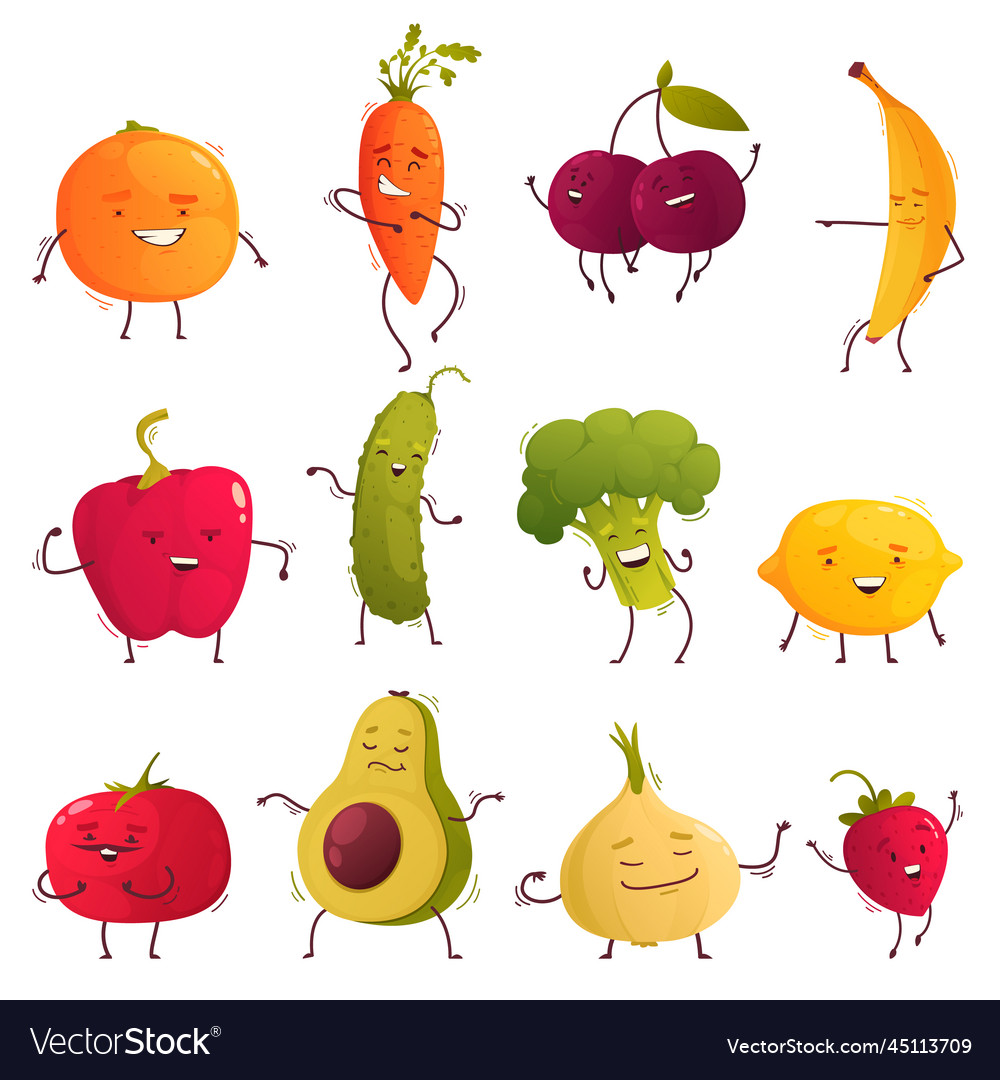 Fruit characters set Royalty Free Vector Image