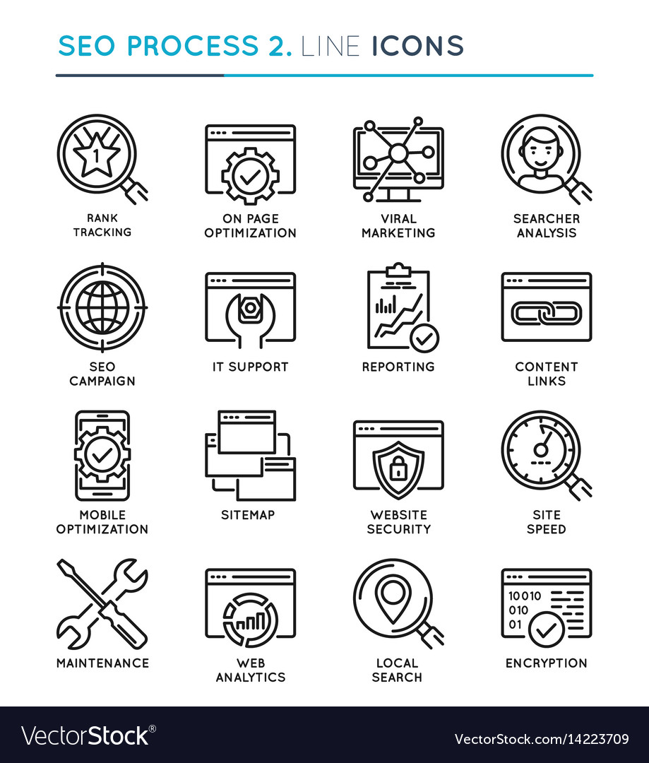 Seo search engine optimization process thin line Vector Image