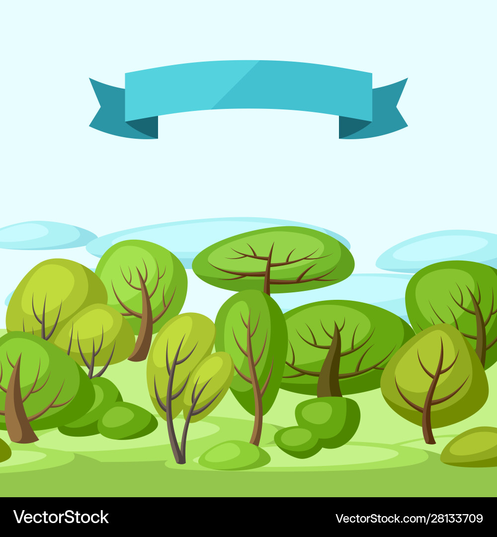 Spring or summer background with stylized trees Vector Image