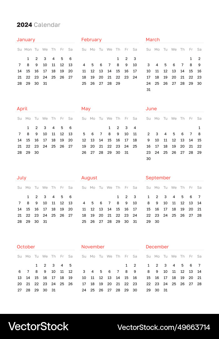 2024 year pocket vertical calendar calender Vector Image