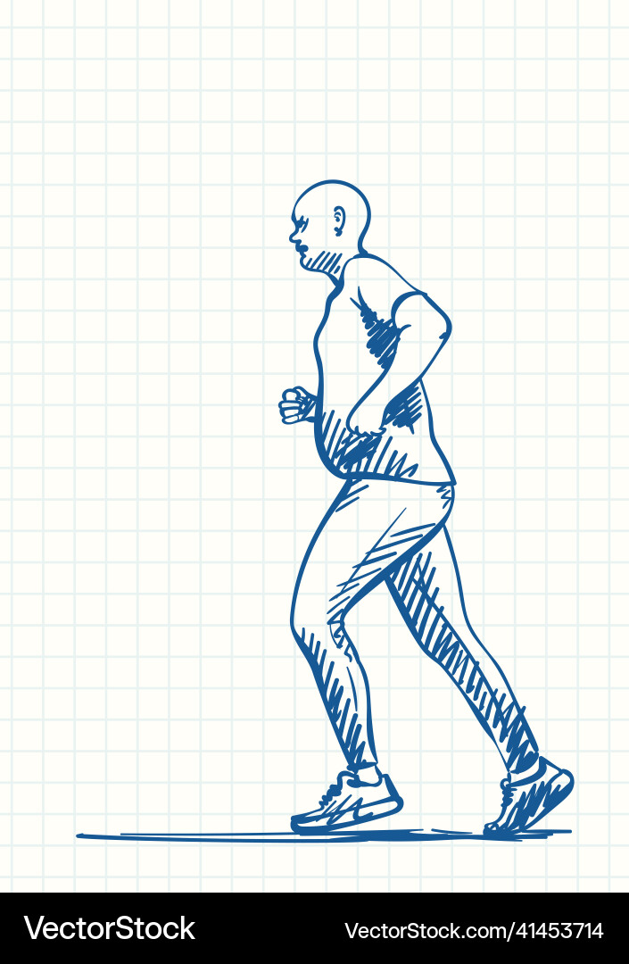 Running man blue pen sketch on square grid Vector Image