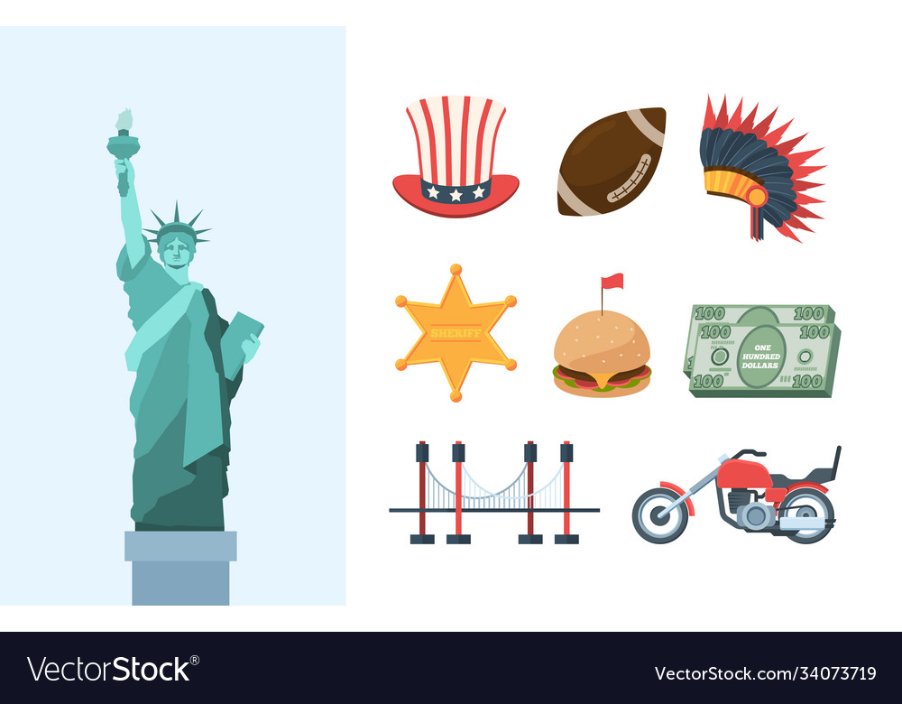 United states america culture large set statue Vector Image