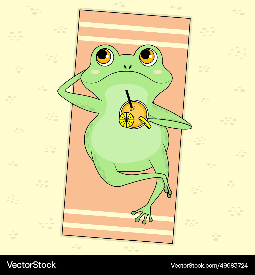 Cute cartoon frog character lying on a beach Vector Image
