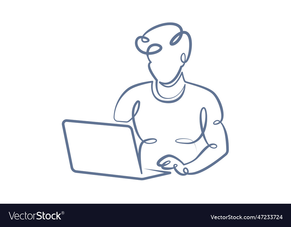 Portrait of a working man at computer laptop Vector Image