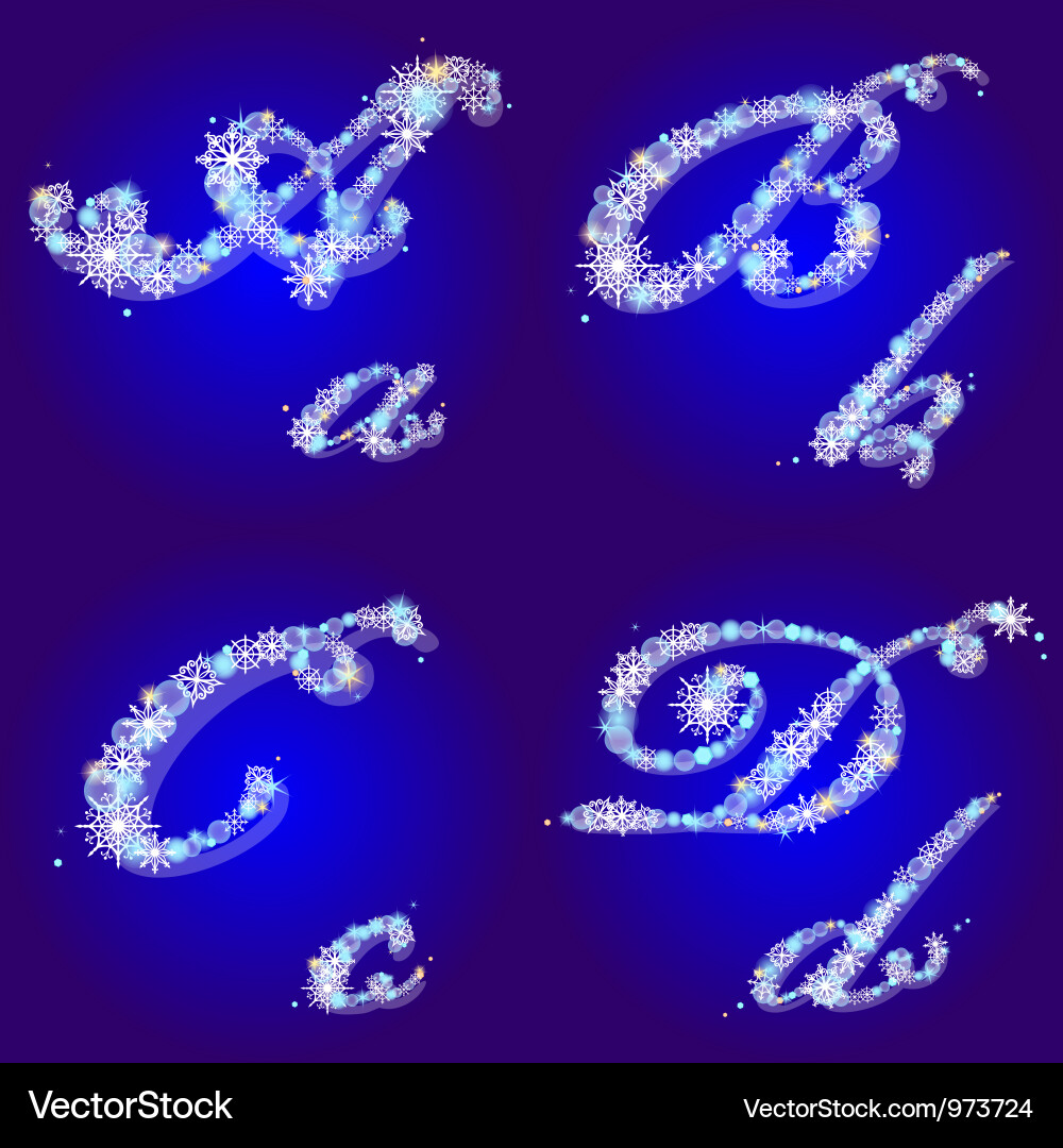 Winter alphabet with snowflakes letter abcd Vector Image